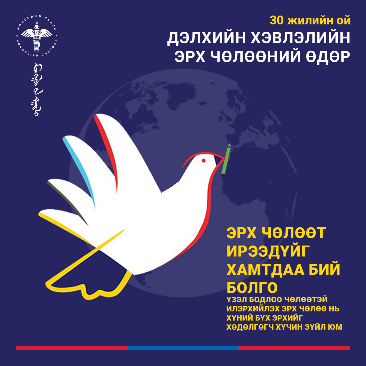 ДЭЛХИЙН ХЭВЛЭЛИЙН ЭРХ ЧӨЛӨӨНИЙ ӨДӨР 30 ЖИЛИЙН ОЙ Гаалийн ерөнхий газар